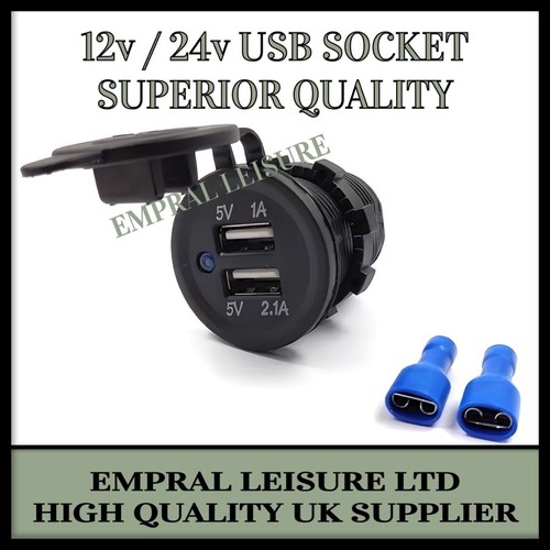 Campervan 12v 24v Double USB Socket Voltmeter Cigarette Motorhome ...