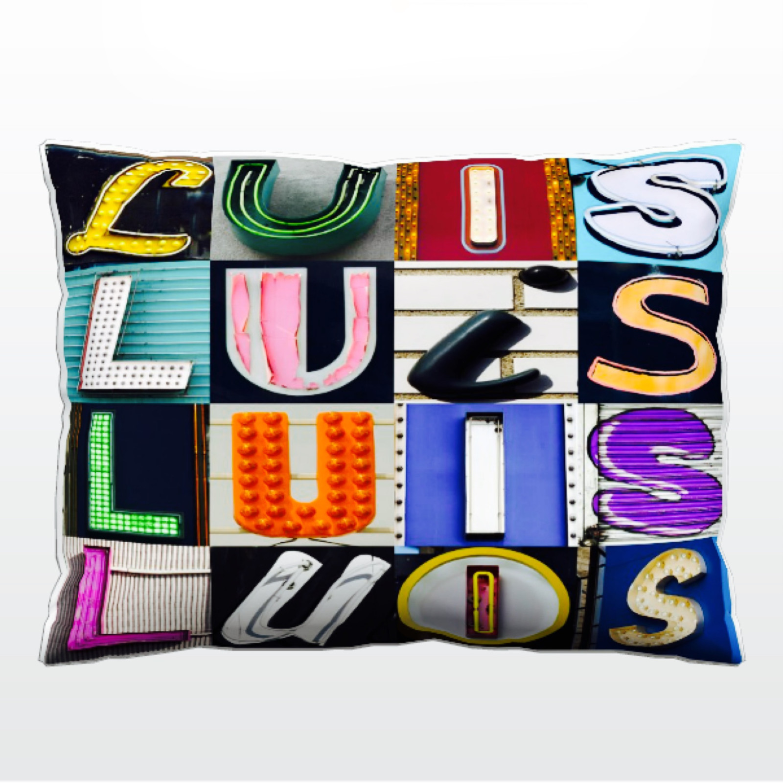 Personalized Pillow featuring the name LUIS in photos of actual sign ...
