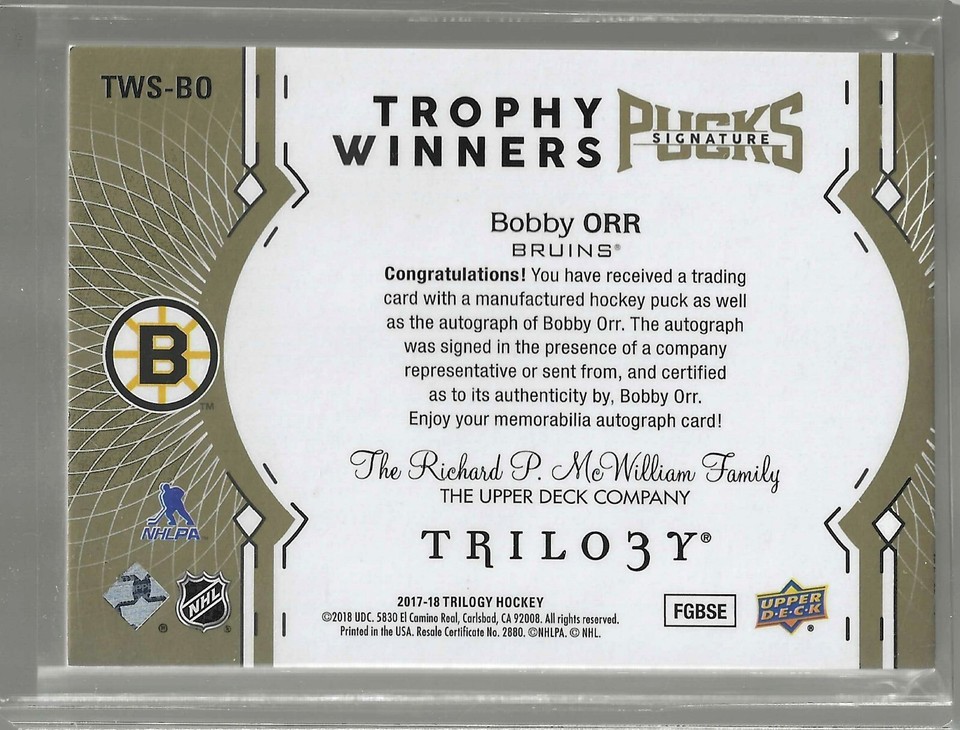 2017-18 UD Trilogy Trophy Winners Signature Pucks Team Logo TWS-BO ...