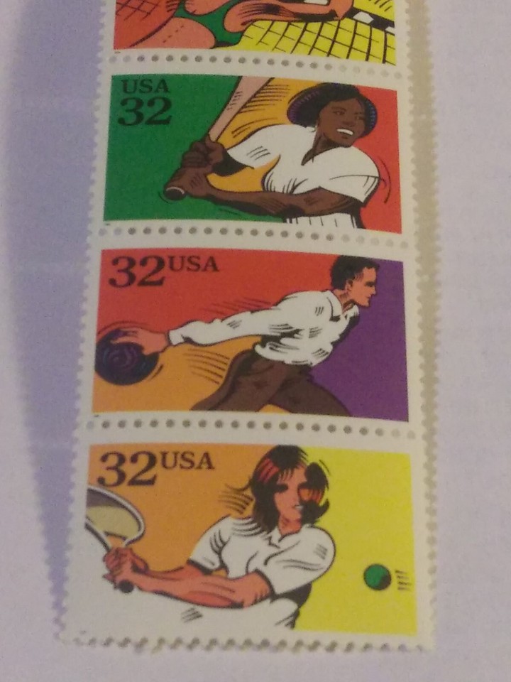 32 CENT MINT NH OG 29 CENT RECREATIONAL SPORTS STAMP STRIP FV 1.60 CV 6 ...