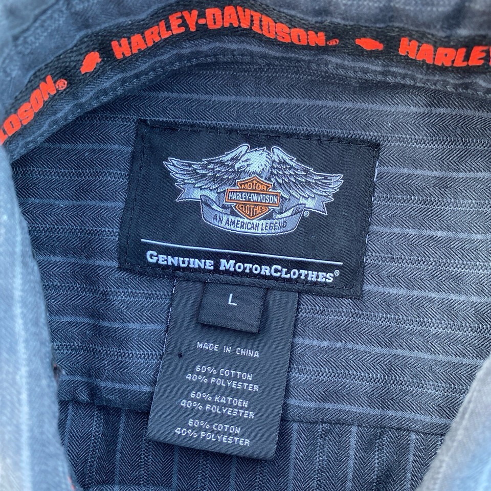 Harley-Davidson Shirt Mens Gray Stripe Snap Genuine Motorclothes Biker ...