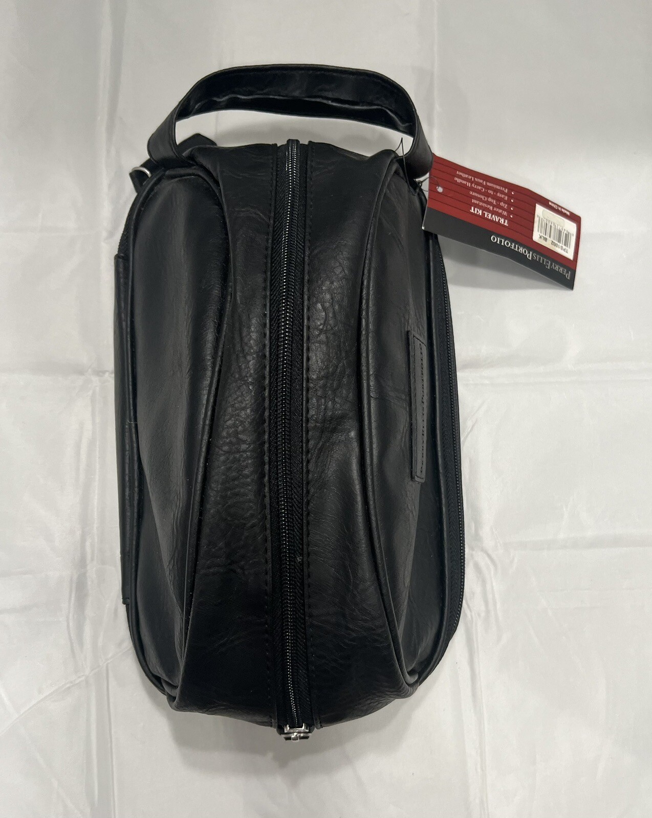 Perry Ellis Portfolio~Men's Black Faux Leather Travel Kit Toiletry Bag ...