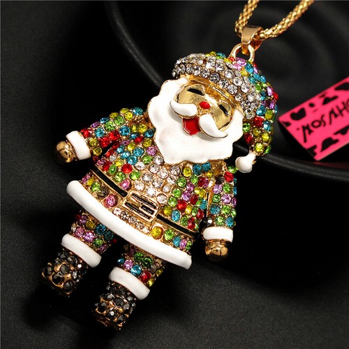 Fashion Women Color Crystal Enamel Santa Claus Pendant Long Chain ...
