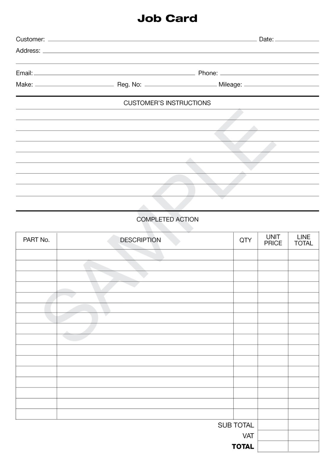 A4 GARAGE WORKSHOP REPAIR JOB CARDS - JOB SHEET - TIME CARD - WORKS ...