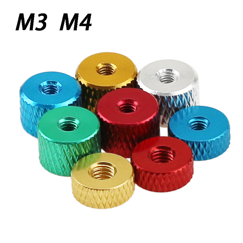 Knurled Thumb Nuts M3 M4 Aluminum Alloy Anodized Thread Knobs Through Hole Nut | eBay