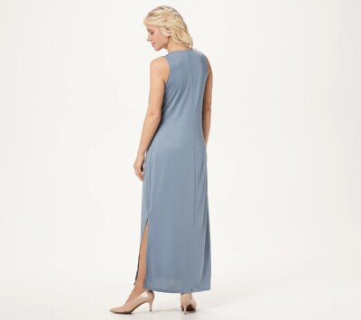 Lisa Rinna Collection Sleeveless Double Layer Maxi Dress Dusty Blue 1X ...