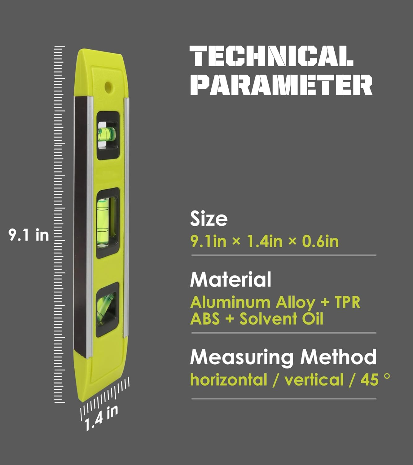 Magnetic Torpedo Level 9 Inch Small Leveler Tool With 3 Bubble Spirit ...