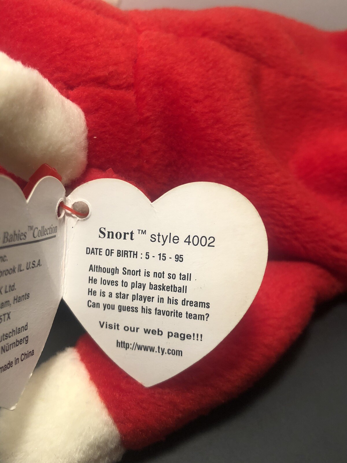 1995 Vintage Ty Snort The Bull Beanie Baby Rare Retired with 13 tag errors! | eBay