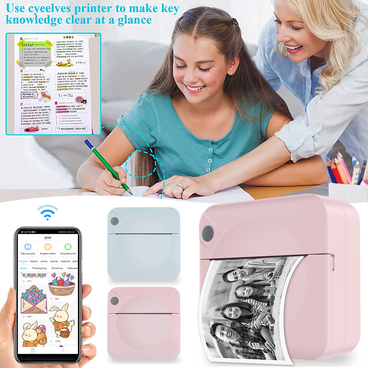 Mini Pocket Printer Bluetooth Wireless Thermal Printer Printing Paper ...