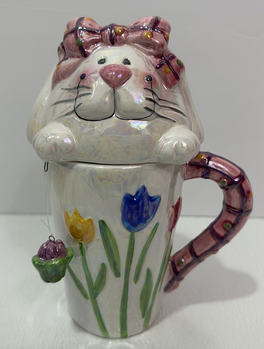 Ganz Vintage 3-D Sculpted Rabbit Bunny Colorful Floral Easter Mug With ...