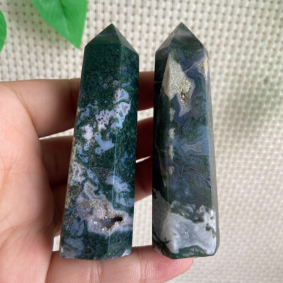 122g 2pcs Moss Agate Stone Point Tower Quartz Crystal Specimen Healing ...