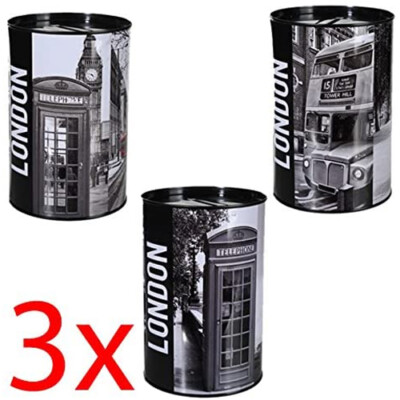 3 X LONDON MONEY TIN PIGGY BANK SAVING COINS BOX CASH FUNDS SAVER SAFE ...