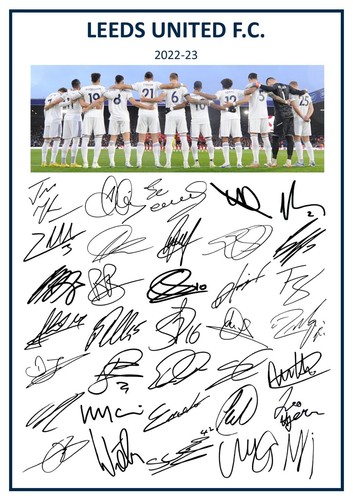 62. 2022-23 Leeds United Signed Team Picture Sheet (PRINTED AUTOGRAPHS ...