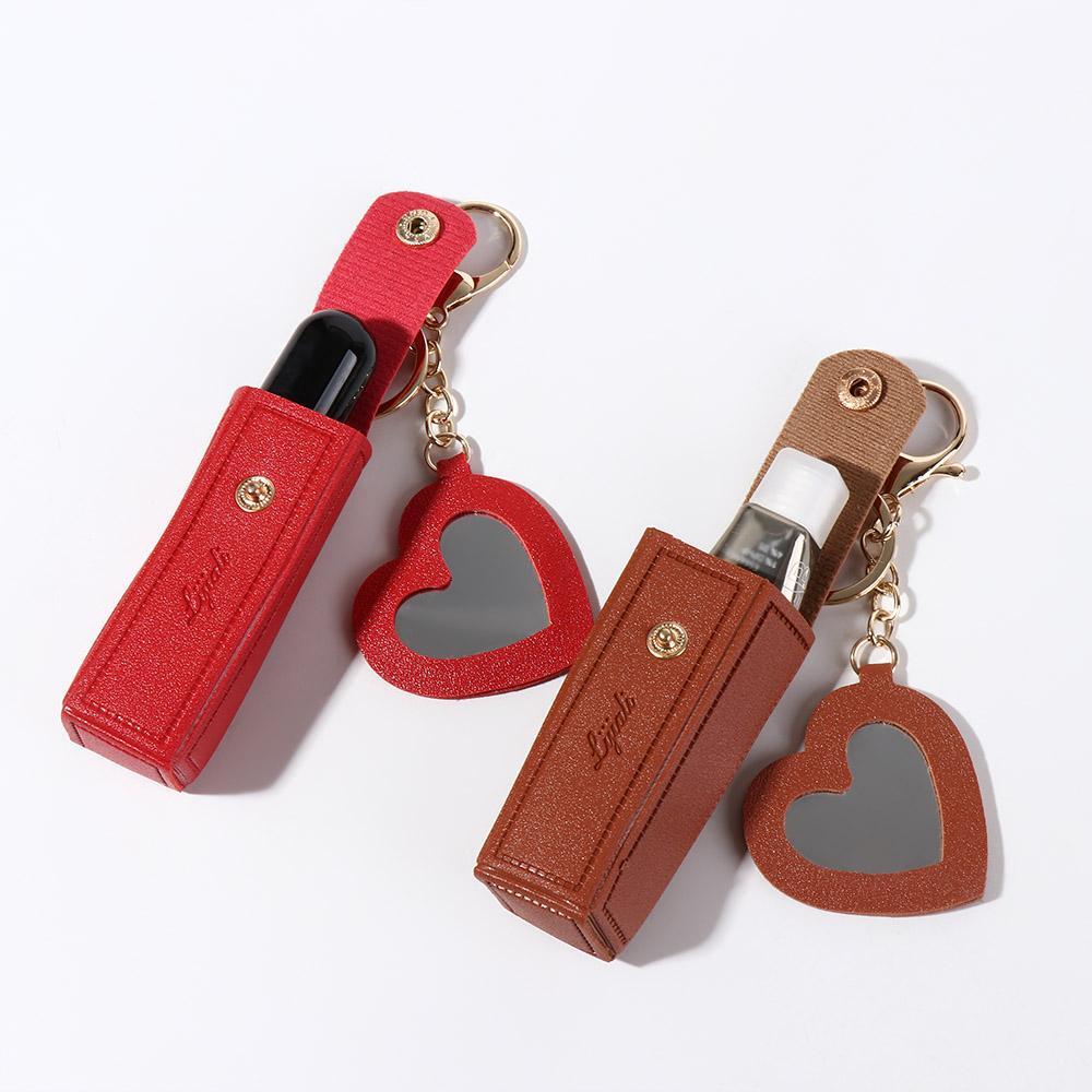 PU Leather Lipstick Bag Keychain Makeup Lipstick Holder Lip Gloss Bag ...