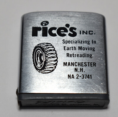 Vintage ZIPPO Rice's Earth Moving Manchester NH Advertising Tape ...