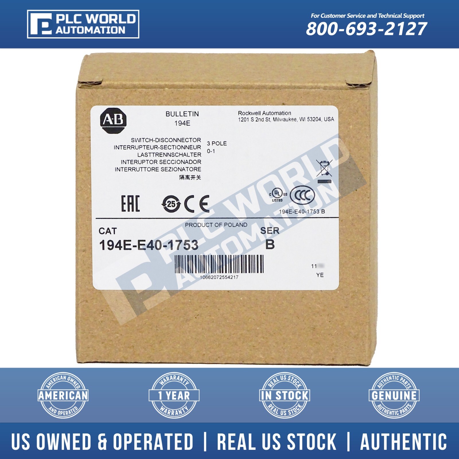 Brand New Allen Bradley 194E-E40-1753 /B IEC Load Disconnect Switch, 3P ...