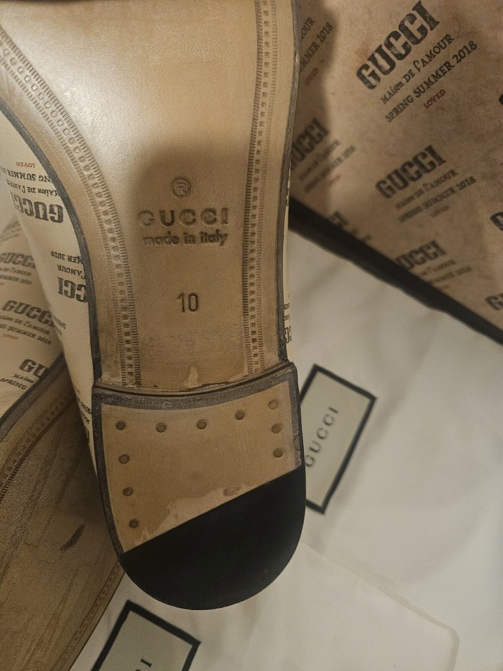 GUCCI Stamp Leather Horsebit LOAFERS Beige Gucci Size 10 | eBay