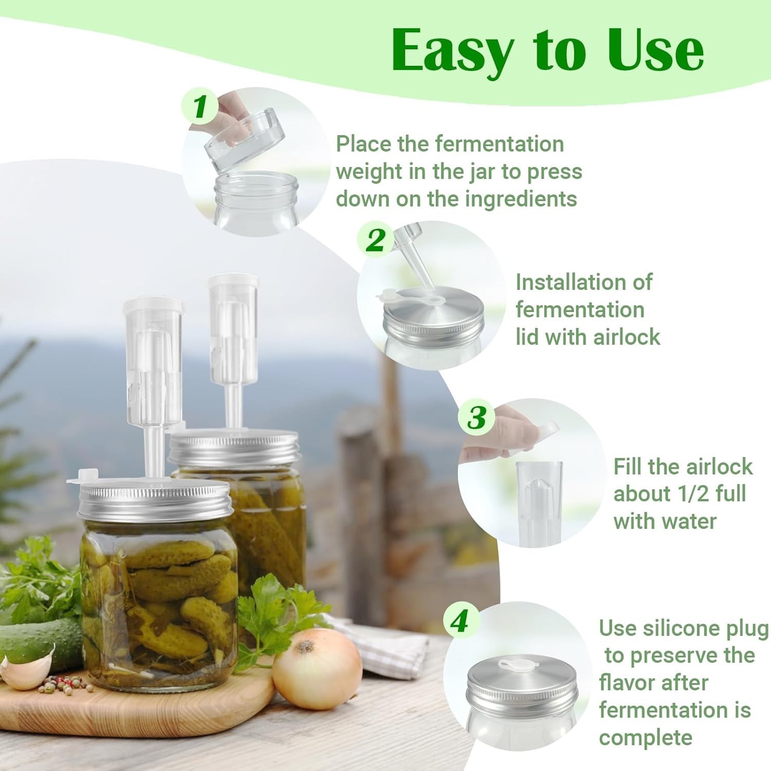 4 Pack Fermentation Kit, For 86MM Wide Mouth Mason Jars, Clear,Silver ...