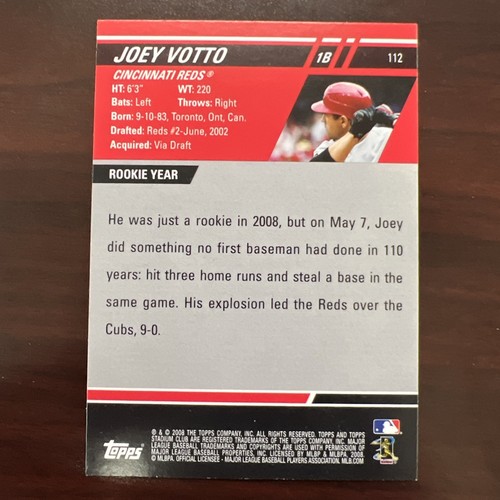 2008 Topps Stadium Club - Joey Votto #112 First Day Issue Fielding (RC ...