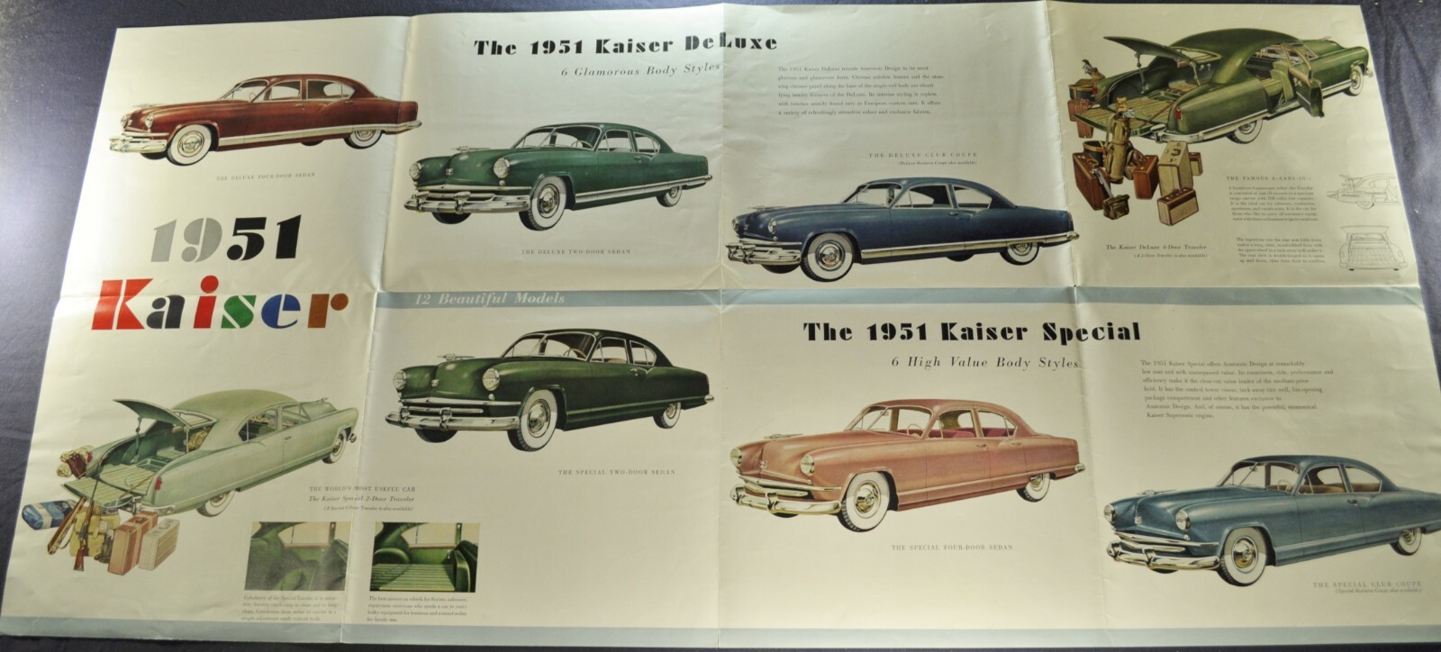 1951 Kaiser Large Brochure Folder Special Sedan Coupe Traveler Nice ...