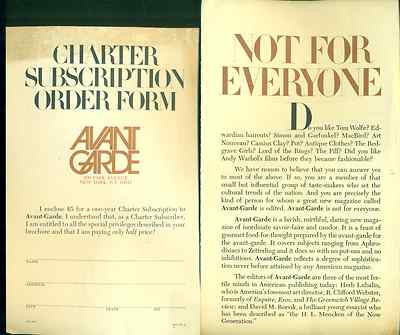 AVANT GARDE pre-publication subscription advertising material (circa ...