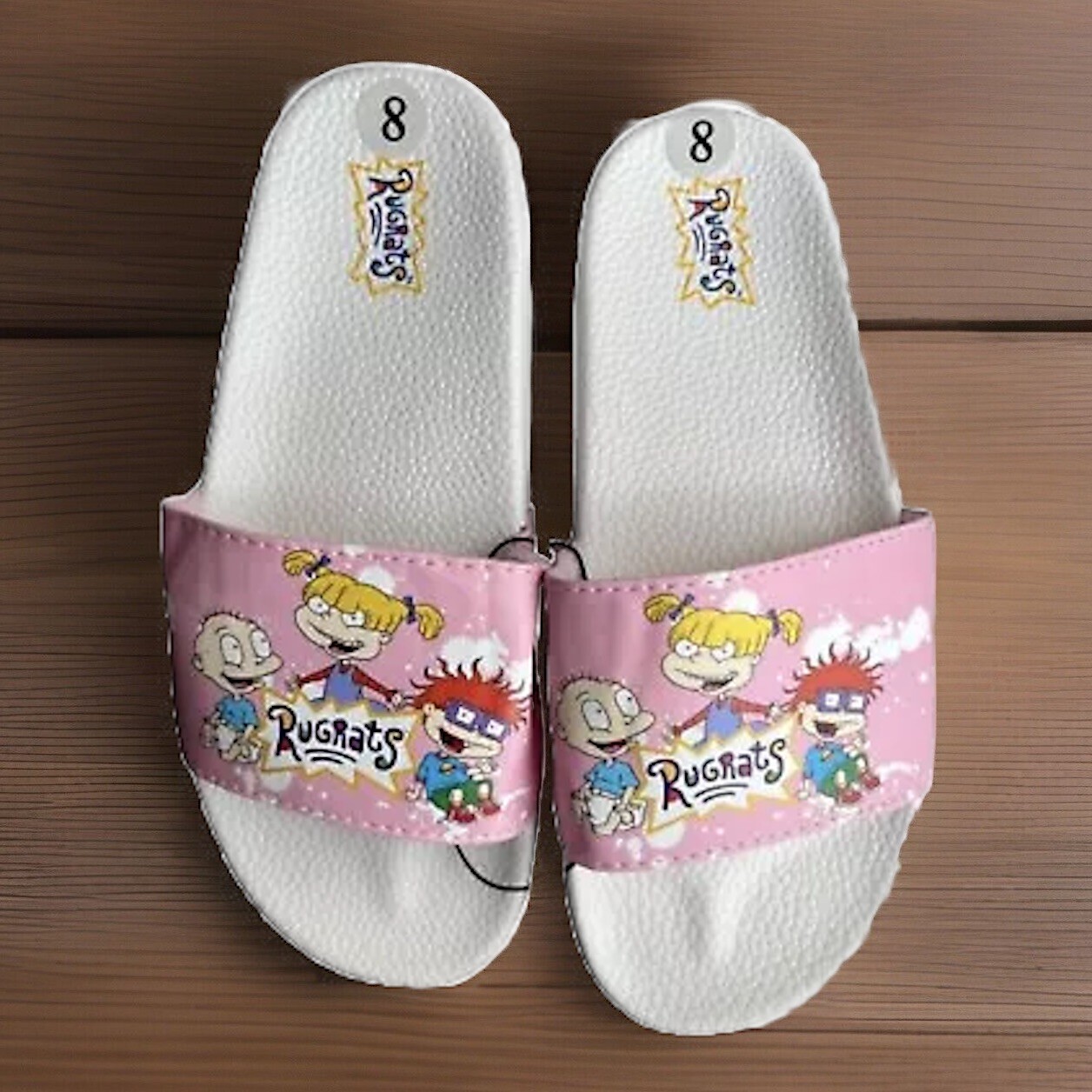 Size 8 Kids Youth NICKELODEON RUGRATS Graphic Pink White SLIDES! Beach ...
