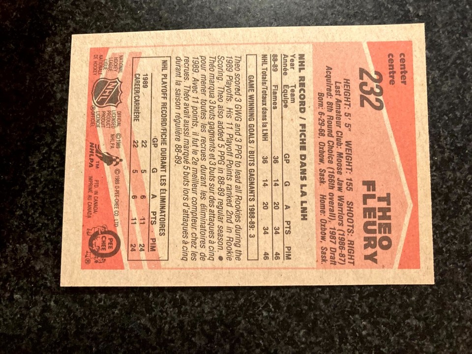 1989-90 O-Pee-Chee Theoren Fleury Rookie Card #232 Calgary Flames OPC ...