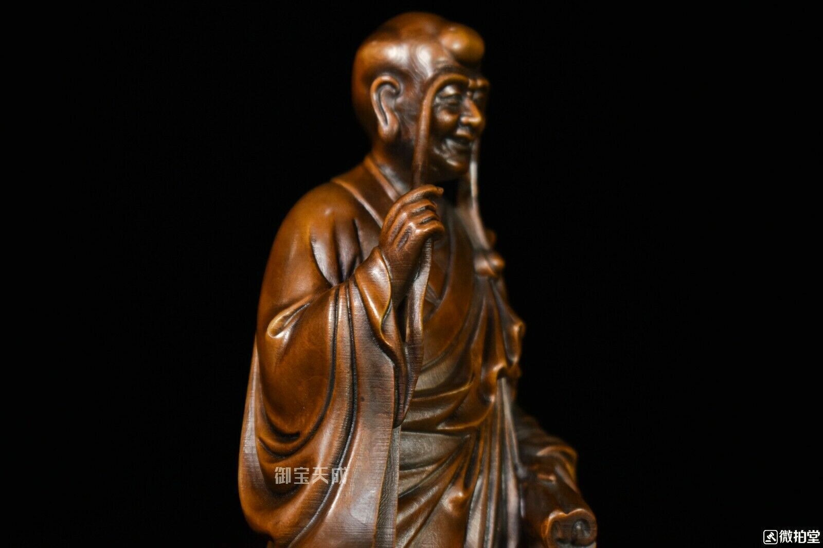 8" Rare Chinese Boxwood wood Carved Long eyebrow arhat Luohan monk ...