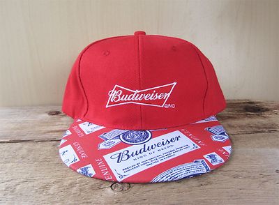 BUDWEISER Beer Snapback Hat BUD Label Visor Logo Baseball Cap Red Promo ...