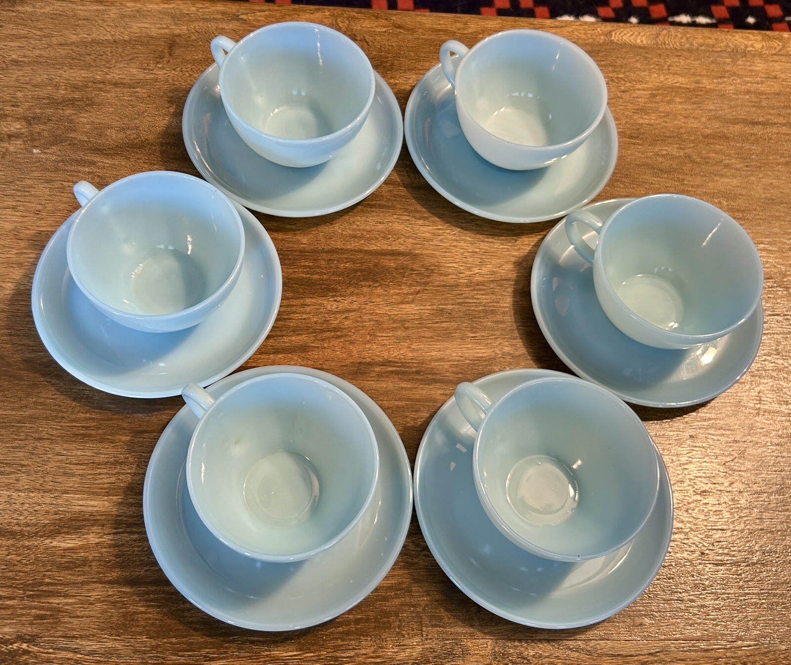 Fire King Turquoise Blue Cup Saucer Set 12 Piece Delphite Azurite ...