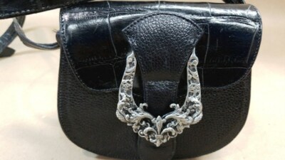 Ann Turk Vintage Black Leather Croc-Embossed Cross-Over Purse | eBay