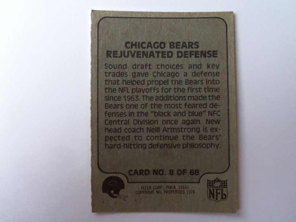 1978 Fleer Chicago Bears Rejuvenated Defense Football Card 8 | eBay