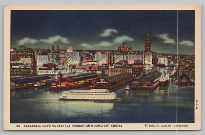 Art Deco Ferry Boat Kalakala Leaving Seattle Harbor Moonlight Cruise WA ...