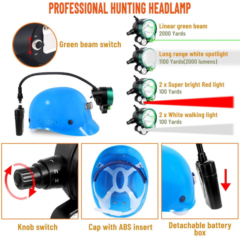Coon Hunting Lights Headlamp with Red White Walking Lights,Green Laser ...
