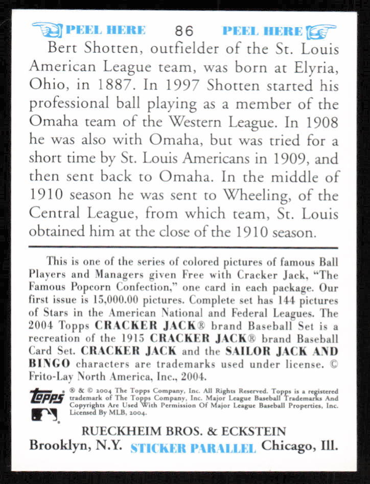 2004 Topps Cracker Jack MINI Stickers #86 Burt Shotton - FREE SHIPPING ...