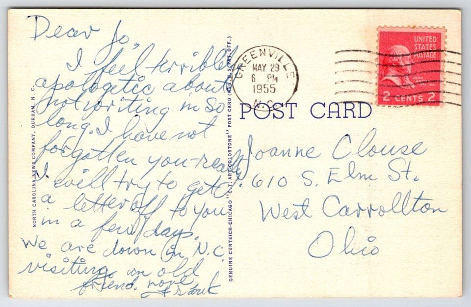 Postcard Greetings from Greenville North Carolina Large Letter Linen ...