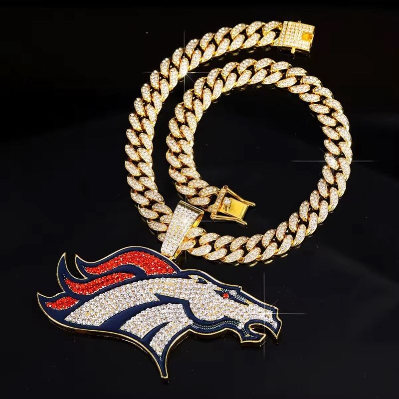 Denver Broncos Gem Chain 24" Iced Out Pendant Gold Silver NFL Fan ...