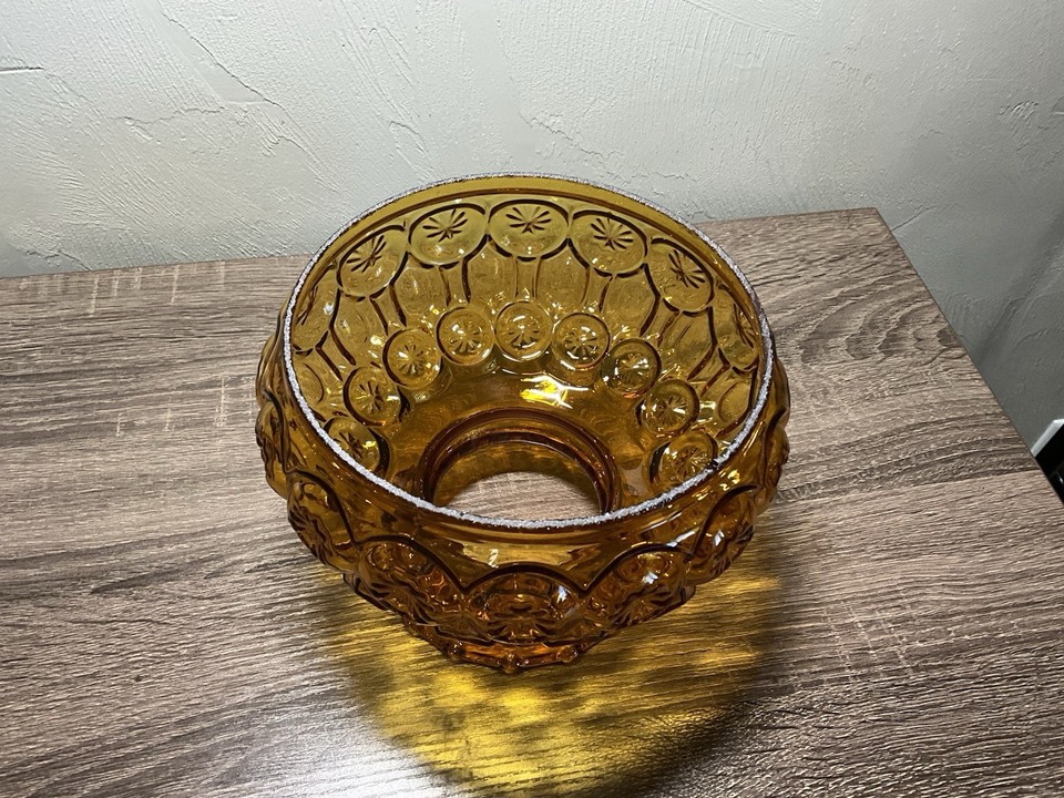 Vintage MCM L.E. Smith AMBER Glass Moon & Stars Lamp Shade 6.75” Fitter ...