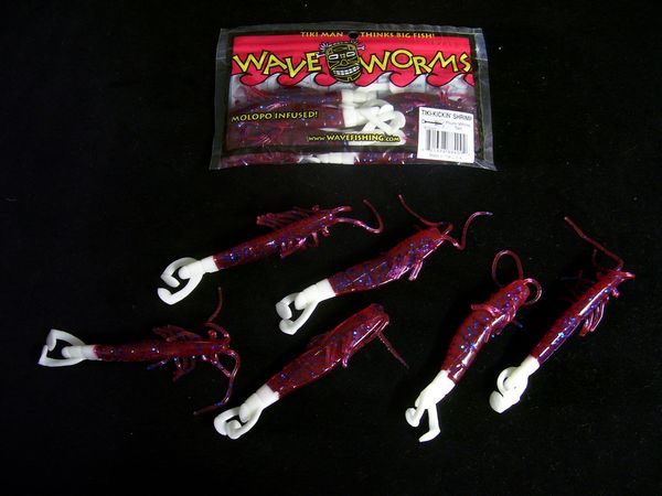 Wave Worms 4" Tiki Kickin Tail Shrimp PLUM WHITE Flounder lures Fluke ...