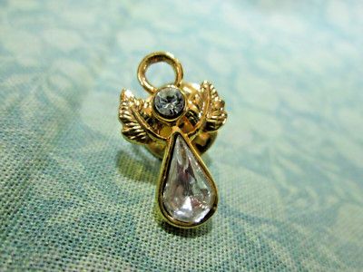 Angel Wings Clear Rhinestone Gold Tone Metal Guardian Angel Lapel Pin ...