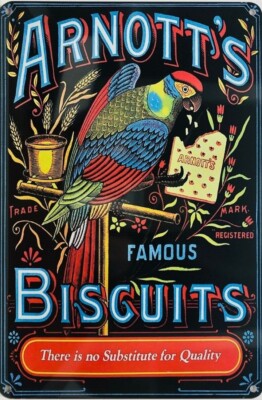 ARNOTTS BISCUITS Rustic Look Vintage Metal Tin Sign MAN CAVE Garage ...