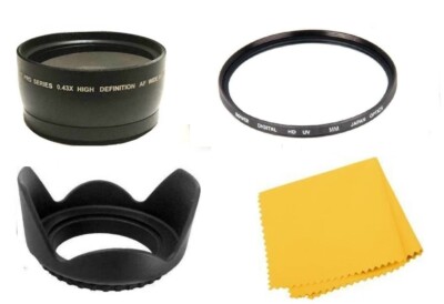 Wide Angle Lens, UV Filter, Hood for Panasonic DMC-FZ70 FZ72 DC-FZ80 ...