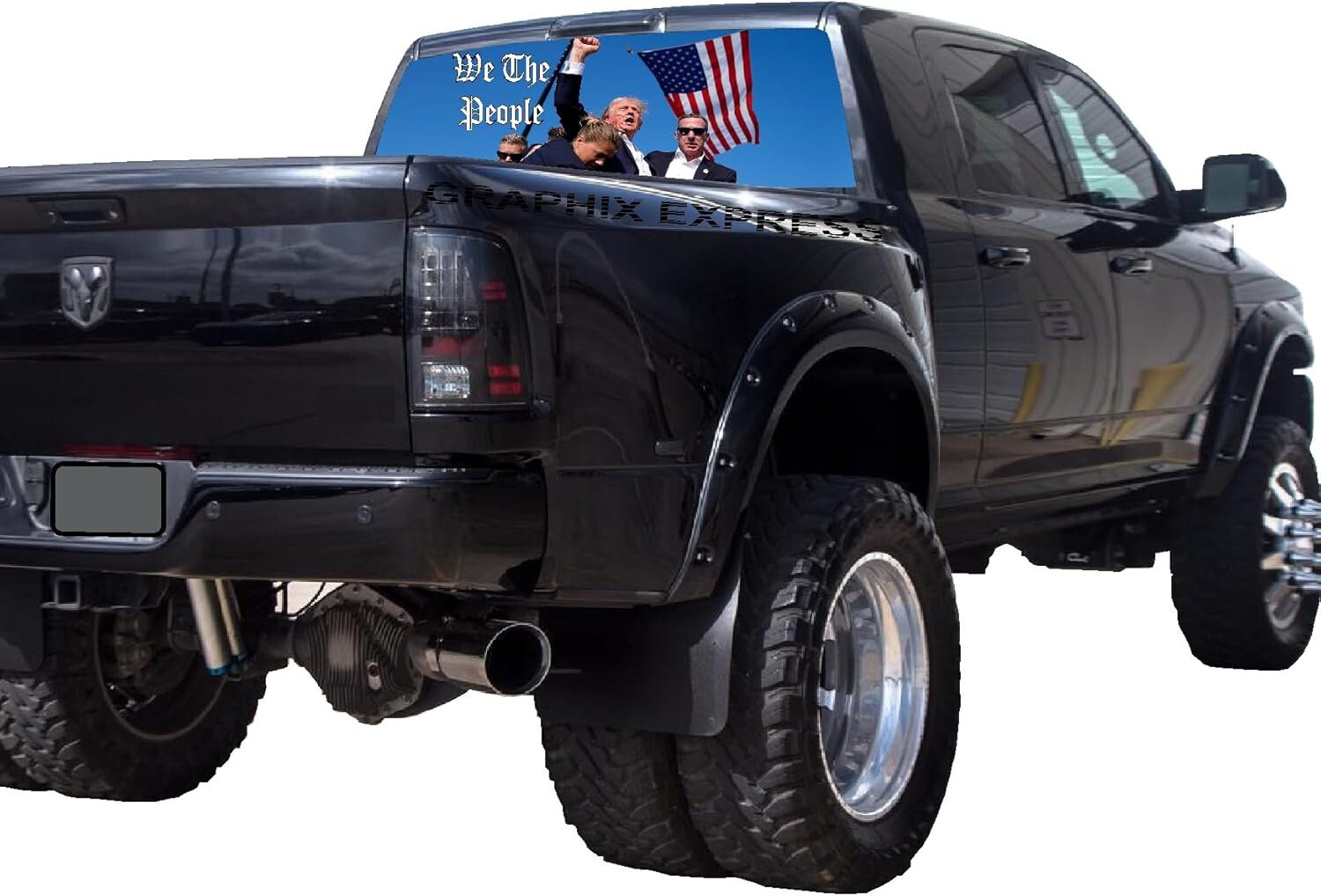 Truck Rear Back Window Graphics Trump American Flag P602 Decal Wrap ...