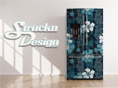 Vivid Blue Flower Design Floral Fridge Freezer Wrap Side Door Vinyl ...