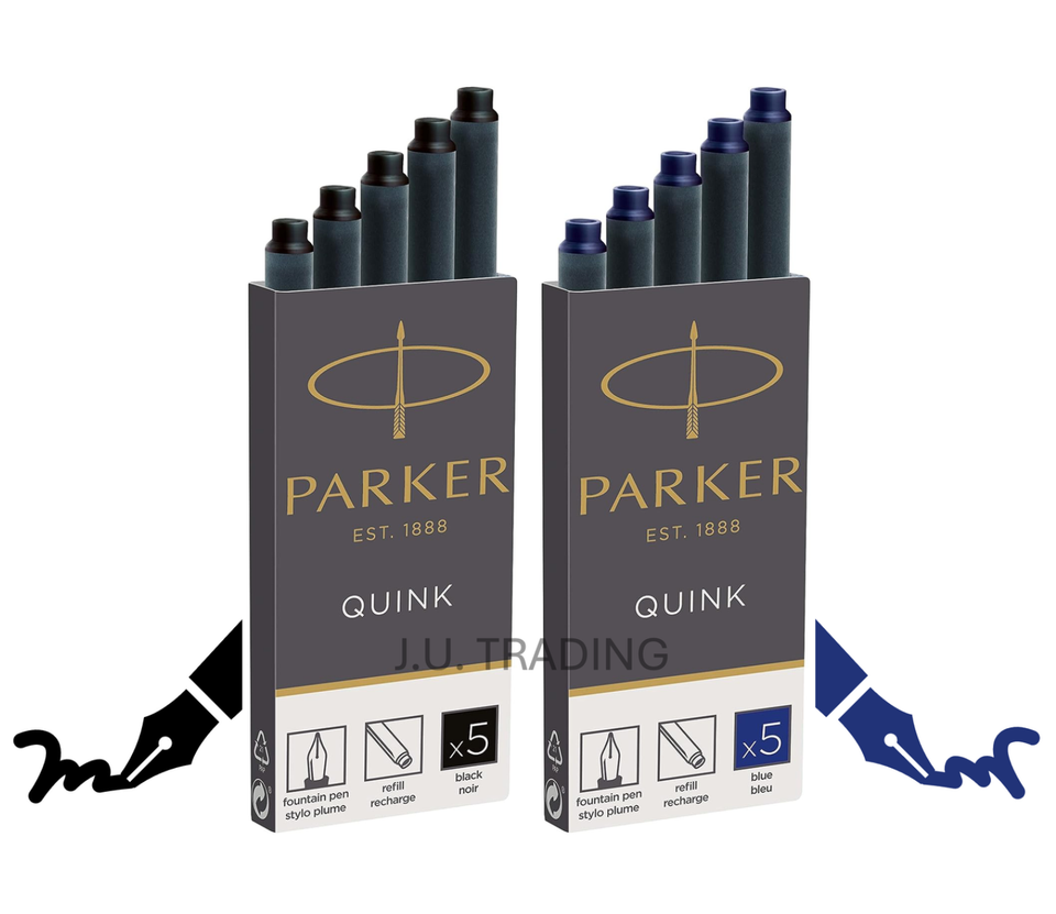 GENUINE PARKER Fountain Pen Refill Ink Cartridges Quink Replacement ...