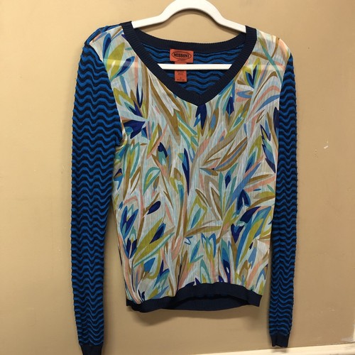 Missoni Target Blue Wave Knit Long Sleeve Top Size Small Floral Chiffon ...