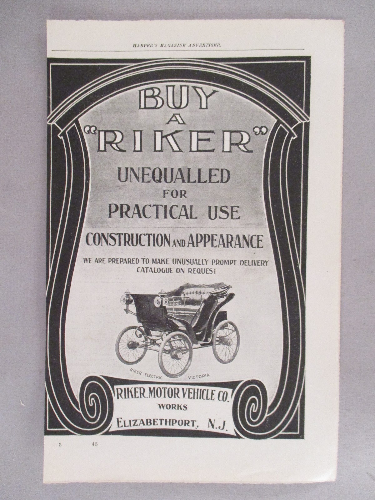 Riker Automobile PRINT AD - 1900 ~~ Victoria electric vehicle | eBay