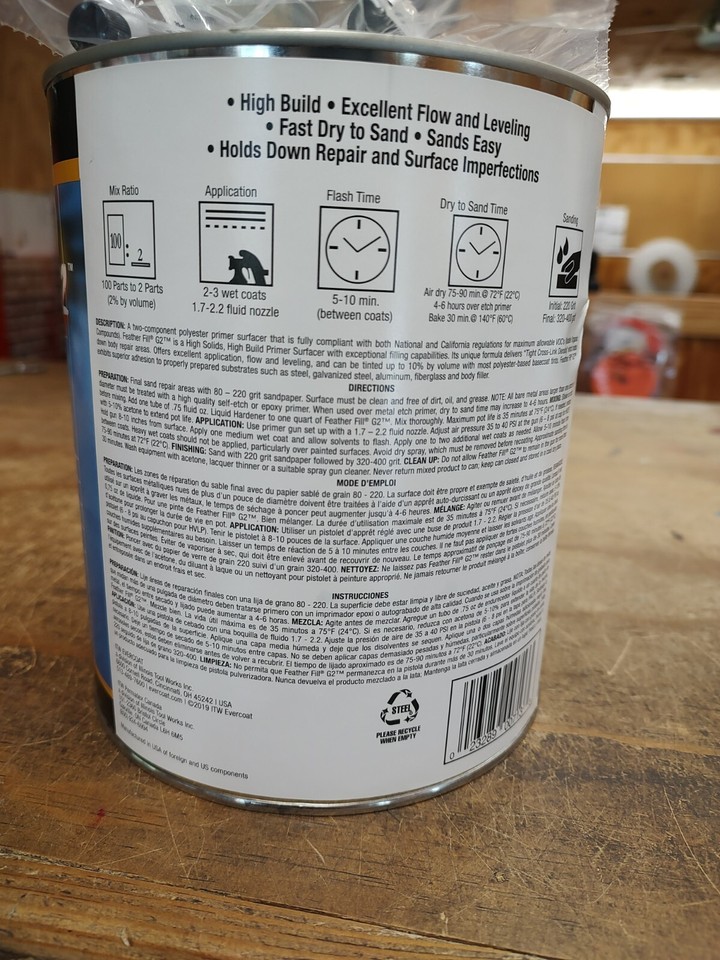 EVERCOAT FEATHER FILL G2 FIB-713 Gray POLYESTER PRIMER SURFACER With ...