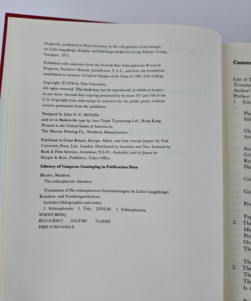 Schizophrenic Disorders Manfred Bleuler HC in English 1978 Yale ...
