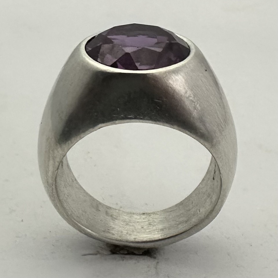 MJG STERLING SILVER MEN'S RING.12 MM LAB AMETHYST. FULL BEZEL. SIZE 9 1 ...
